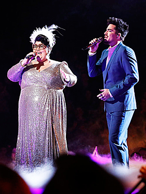 Katie Kadan and Adam Lambert are standing on the same stage, which is a tearful duet with the ...
